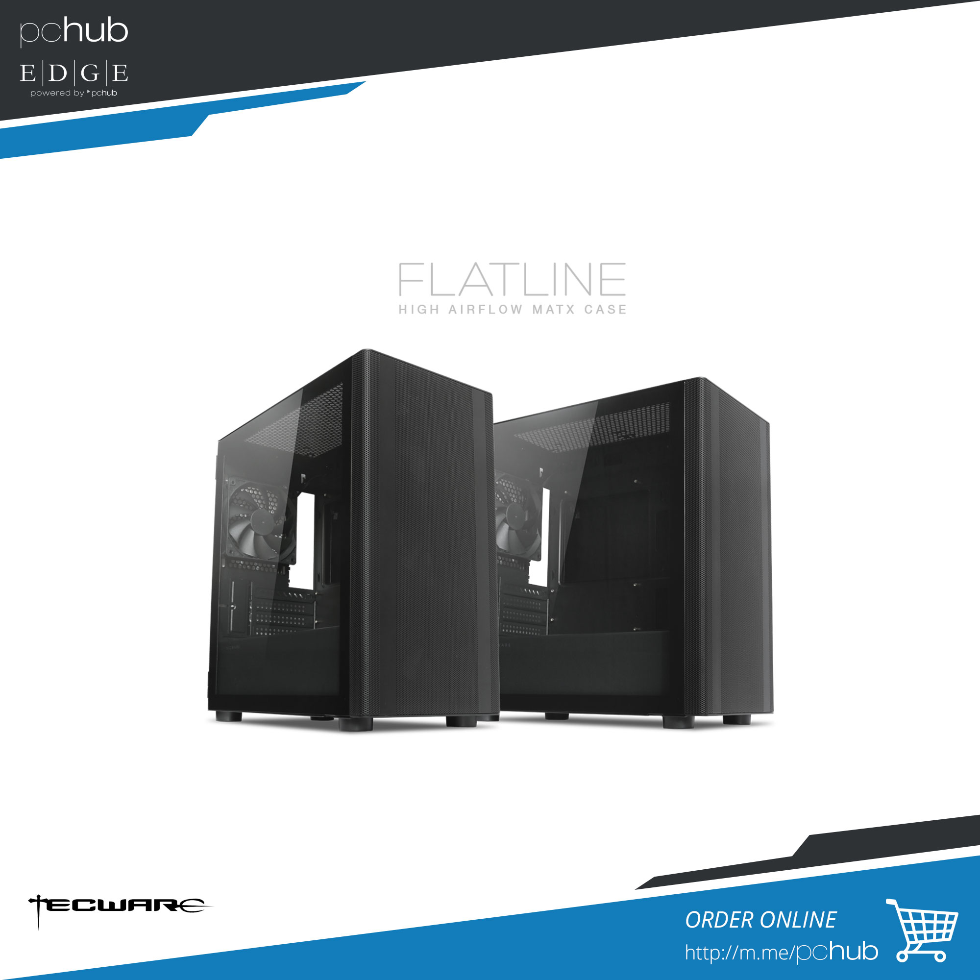 PChub | Tecware Flatline TG, black, mATX, 4x120mm | Lazada PH