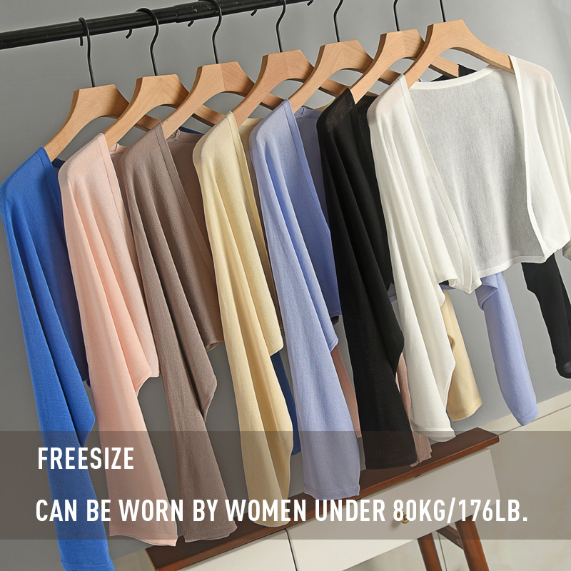 Ice Silk Sun Protection Cover Ups Women Long Sleeve Knitted Shawl Thin ...
