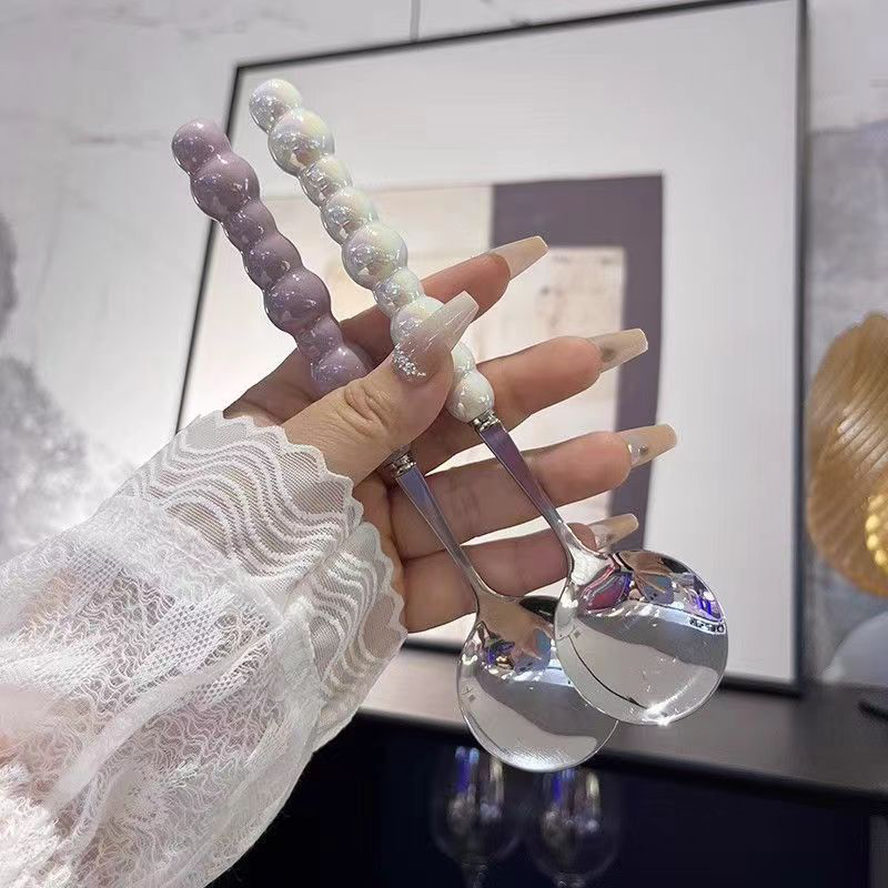 Pearl Handle Spoon Stainless Steel Stirring Spoons Ice Cream Cake ...