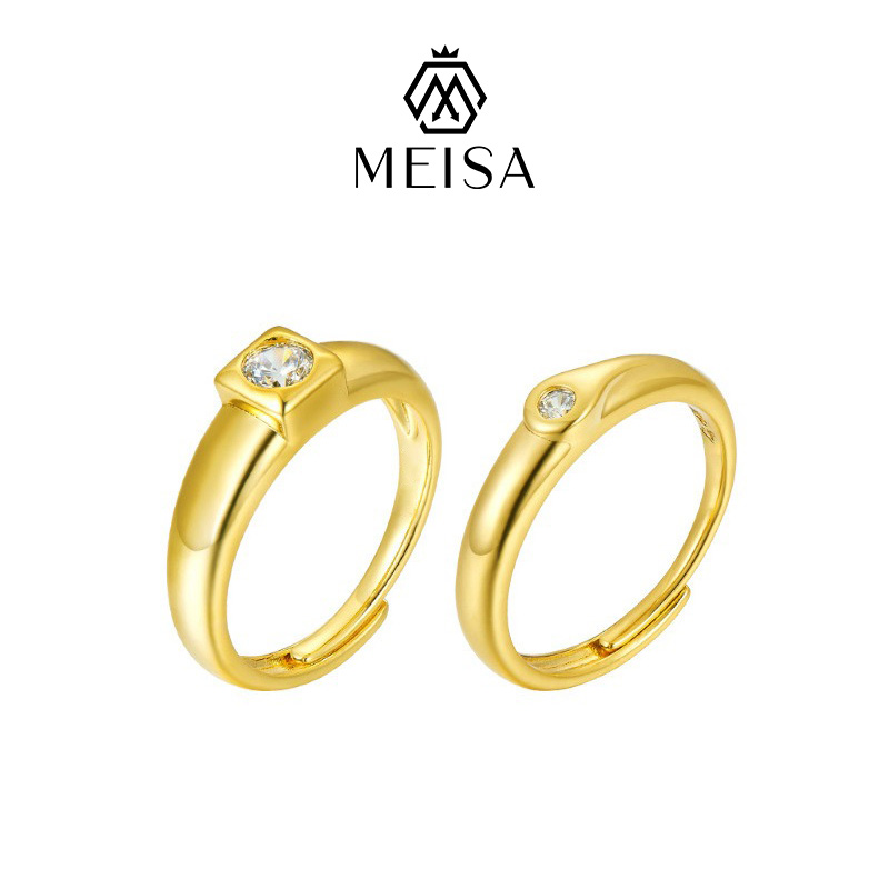 Meisa Engagement Rings Wedding Rings for Men and Women 24K Gold Plated ...