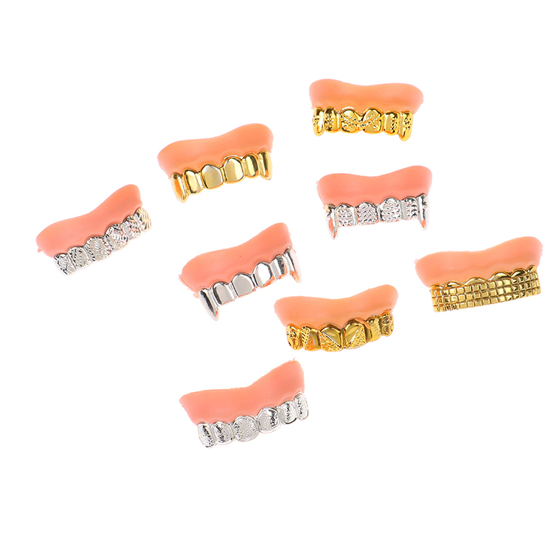 2PCS Halloween costumes electroplated gold and silver false teeth ...