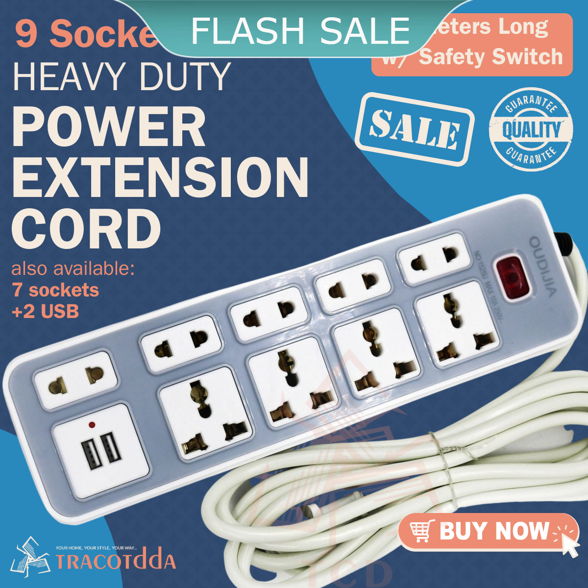 TCD Heavy Duty Extension Cord Wire with USB Port Outlets Universal ...