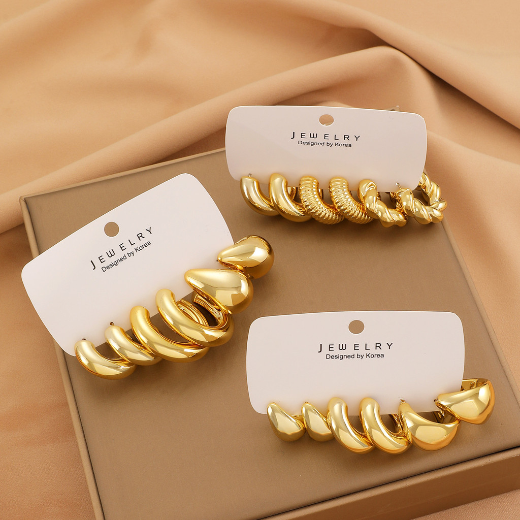 9Pairs/Set Retro Gold Silver CCB Acrylic Twist Geometry Hoop Earrings ...