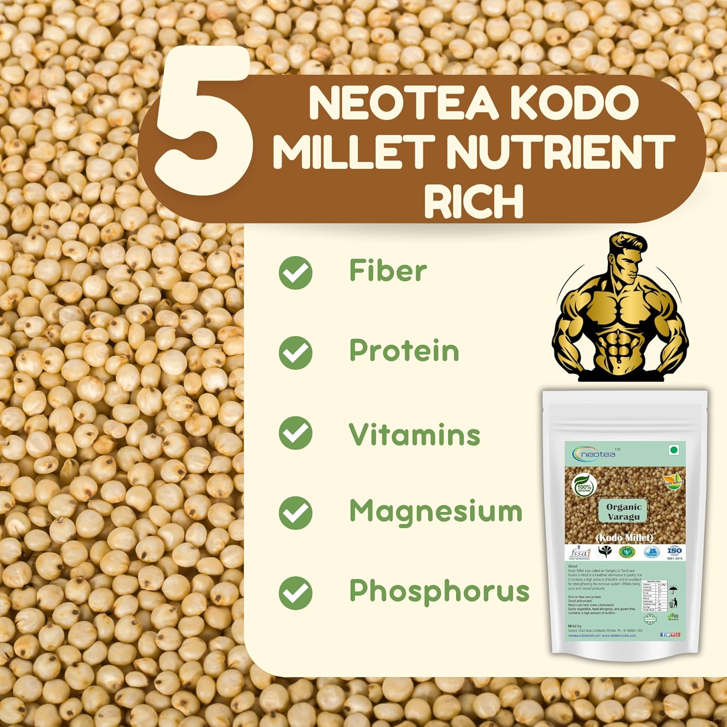 Neotea Organic Kodo Millet | Varagu | Kodra | Arikelu | Harka | Kodon ...