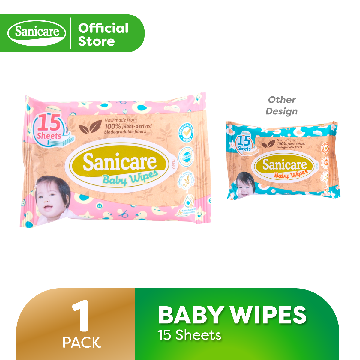 Sanicare Baby Wipes Plant Fibre 15 Sheets - Assorted Colors (1 Pack ...