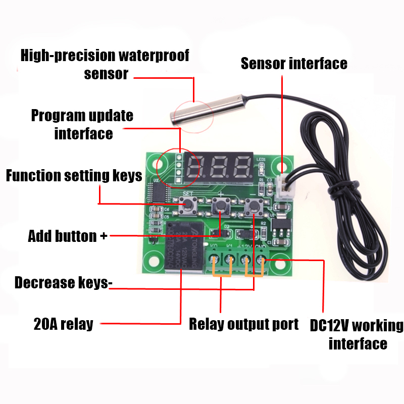 【The Timber Loft】DC 12V W1209 Digital Cool/Heat Temp Thermostat Thermometer Temperature ...