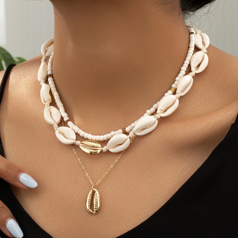 Enacolor Three Layer Beach Seashell Choker Necklaces Bohemian Natural ...