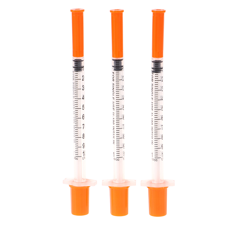 10PCS 1ml Disposable plastic sterile Insulin syringe Orange Cap Plastic ...