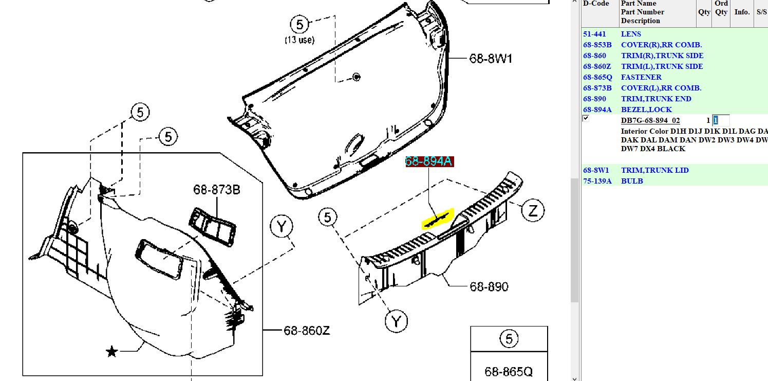 (ของแท้) DB7G6889402 พลาสติกครอบที่ล็อคฝากระโปรงท้าย มาสด้า Mazda 2 ปี ...