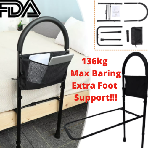 Sturdy & Adjustable Bed Rail Bar with Extra Foot Support & Bed Strap ...