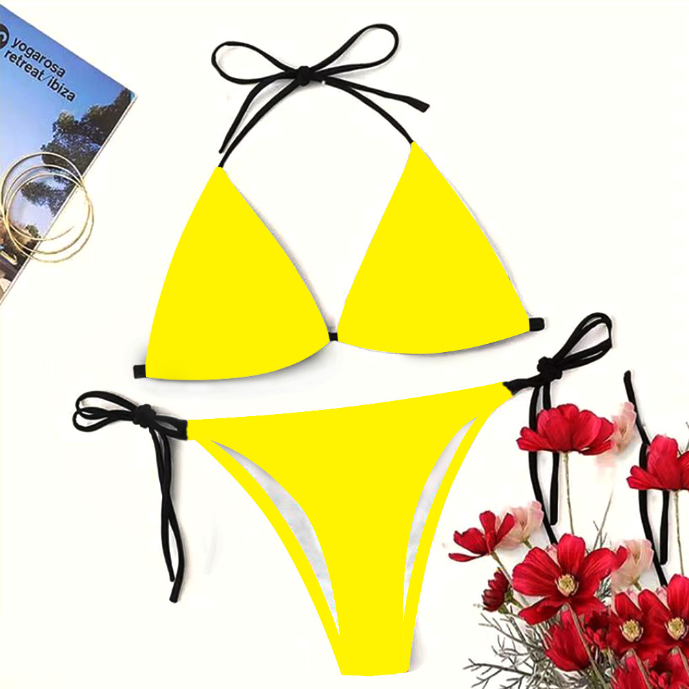 Strap Up Type Sexy Bikinis Set Floral Print Bikini String Swimsuit High Cut Bikini Set Bathing