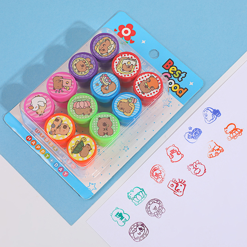 12Pcs/Set Cartoon Kawaii Capybara Self-ink Stamps Cute DIY Painting ...