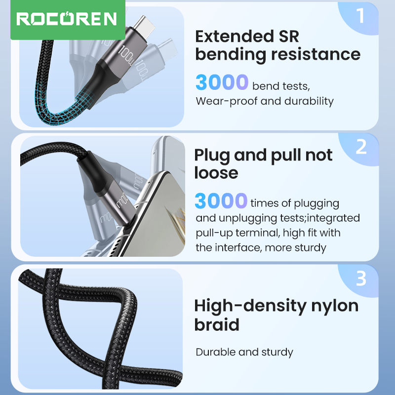 Rocoren 100W USB Type C Cable For Xiaomi 13 Huawei Redmi Note 12 Pro ...