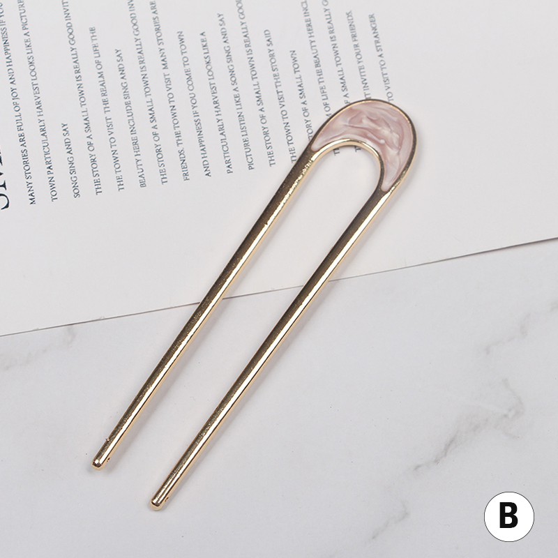 Metal U Shape Hair Stick Women Elegant Shell Enamel Hairpin Female ...