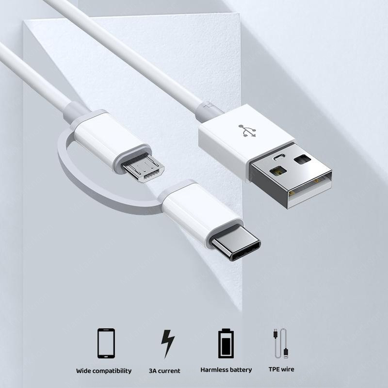 2 in 1 Micro USB Type C Cable Fast Charging Phone Charger USB Data Cord ...