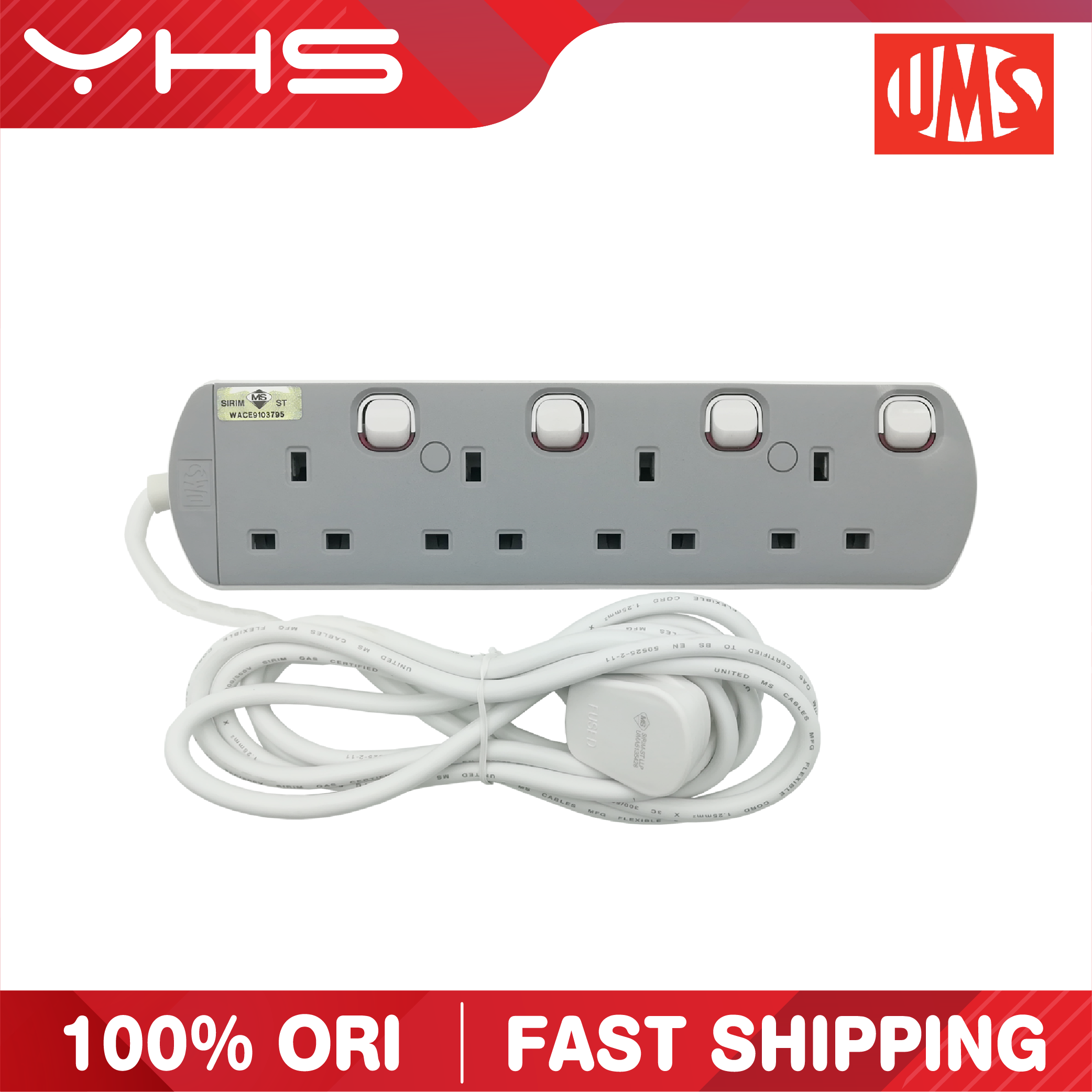 UMS SIRIM Approved 4 Gang Extension Socket 8413-N with 13A Socket ...