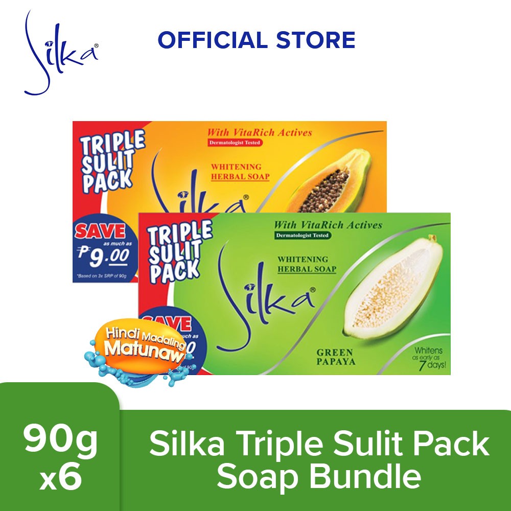 Silka Papaya soap 90g Triple Sulit Pack & Silka Green Papaya Soap 90gTriple Sulit Pack | Lazada PH