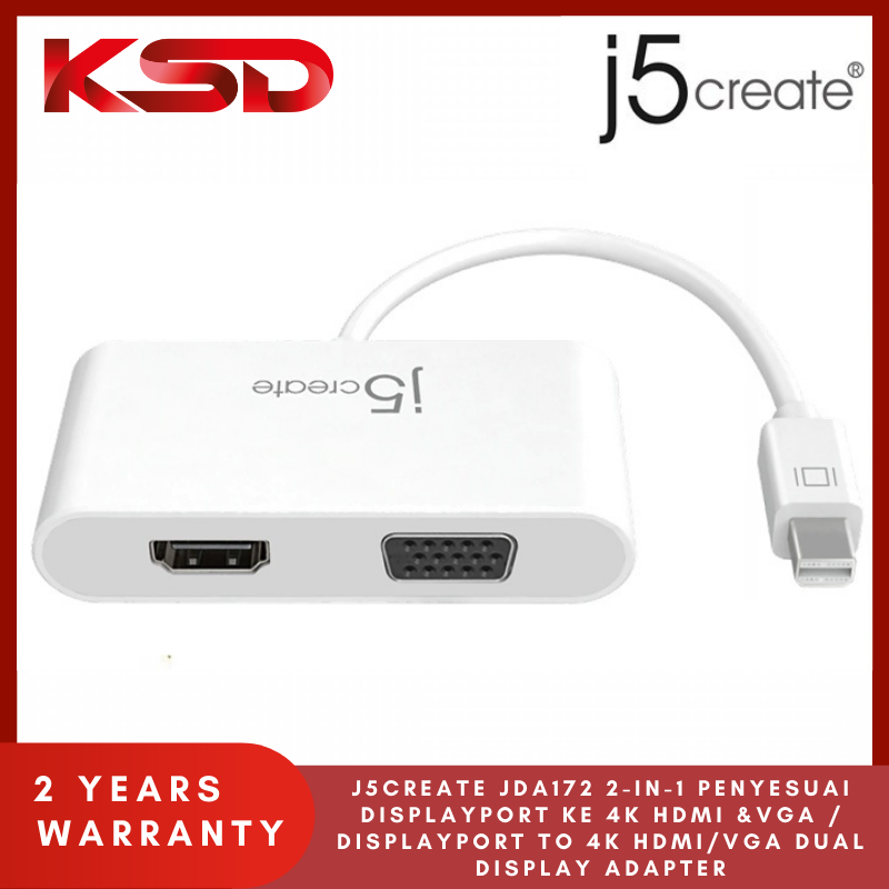 j5create JDA172 2-in-1 Penyesuai DisplayPort ke 4K HDMI &VGA ...