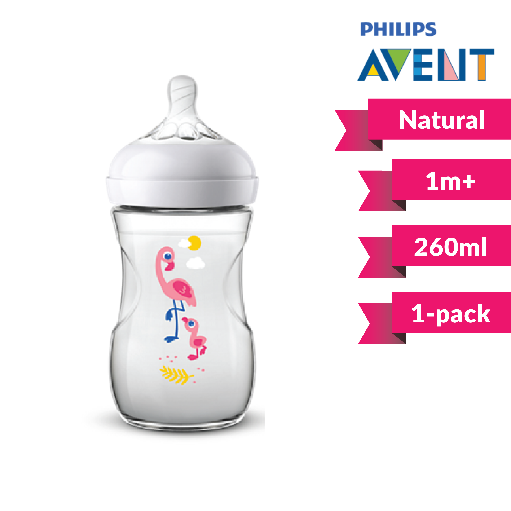 Philips Avent Natural Bottle Flamingo 9OZ/260ML(Single Pack) SCF627/41 ...