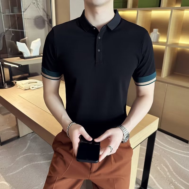 901A ลำลองสำหรับผู้ชายฤดูร้อน POLO เสื้อเชิ้ตอารมณ์ธุรกิจรุ่นใหม่อินเทรนด์เข้ารูป T เสื้อเชิ้ต ...