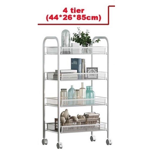 (READY STOCK)3/4/5 Tiers Mesh Design Shelf Rolling Wheels Kitchen Metal ...
