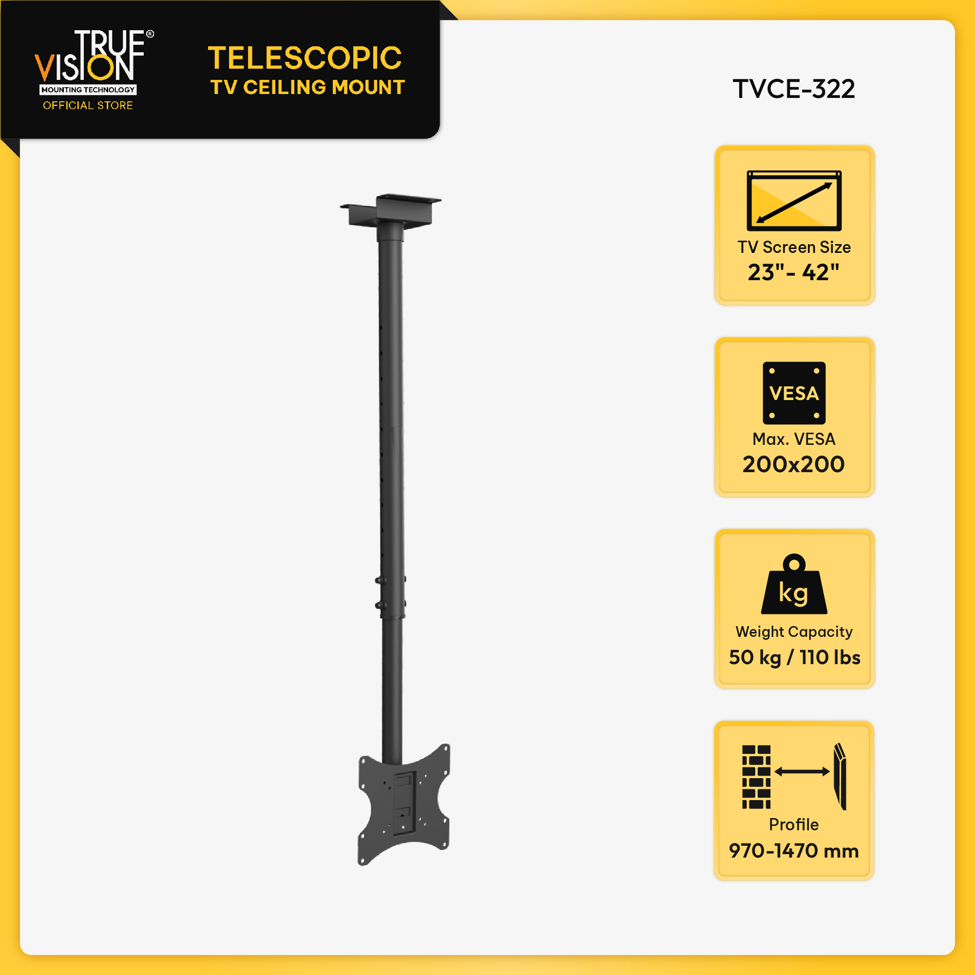 True Vision Telescopic TV Ceiling Mount for 23"-42" TV-CE322 | Lazada PH