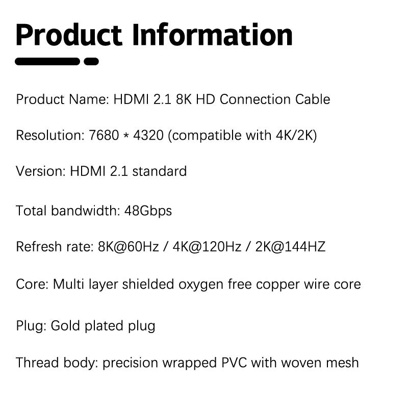 8K/60Hz 4K/120Hz HDMI 2.1 Cables Adapter For Roku TV PS5 PS4 HDTV RTX ...