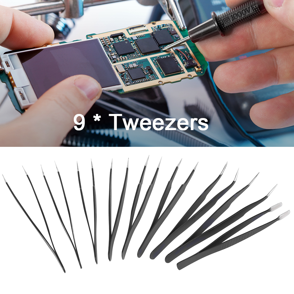 【TrendGlobe】9Pcs/set Anti-stati Tweezers For Soldering Iron Stainless Steel Antistatic Nipper ...