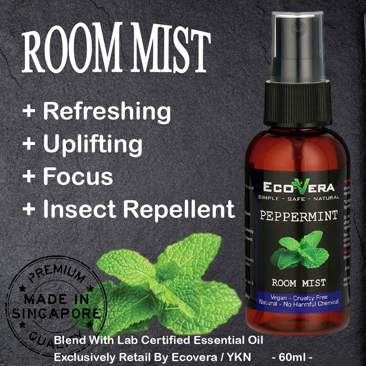 Peppermint Room Mist, Natural Aromatic Mist Made with Pure Peppermint Essential Oil, Relax Your ...