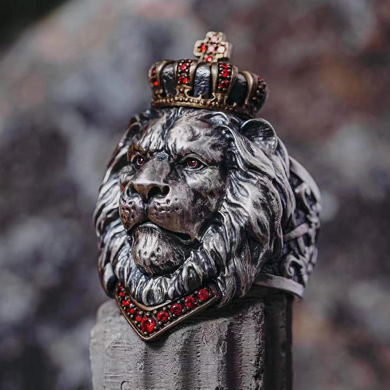 【Countdown Deal！】925 Personality Carved Aggressive Lion Opening Men's ...