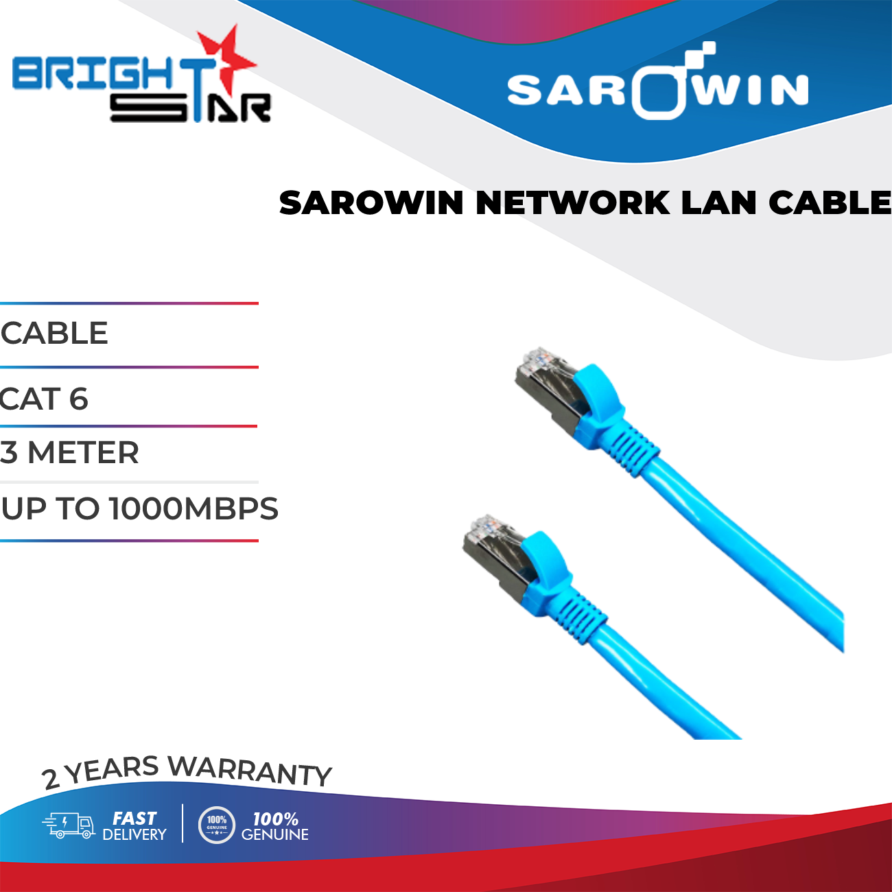 CABLE SAROWIN NETWORK LAN CABLE / CAT 6 / (1,3,5,10,15,20METER) / UP TO ...