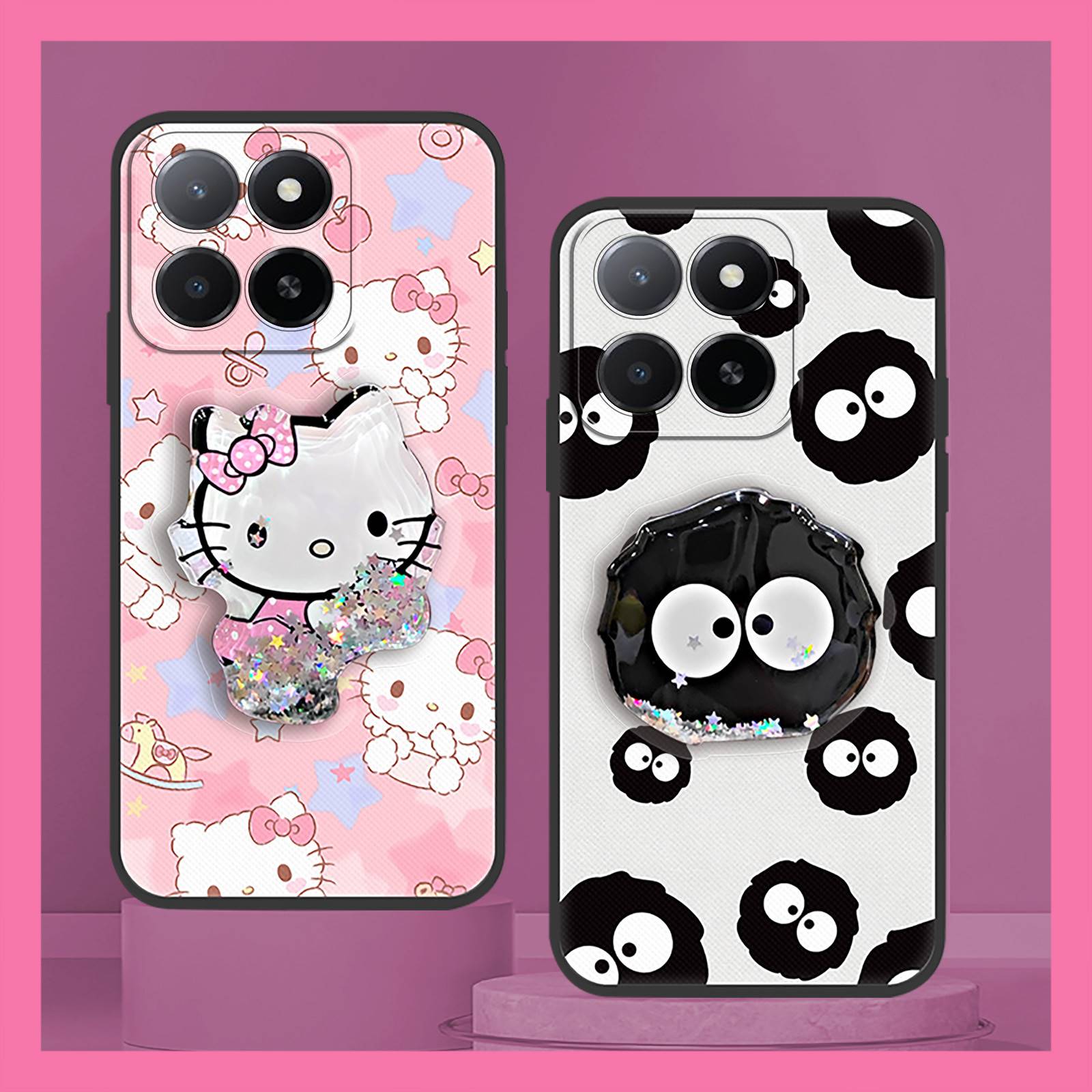 Back Cover Quicksand Phone Case For Honor X5b/X5b Plus Waterproof Rotatable stand Cartoon Anti ...