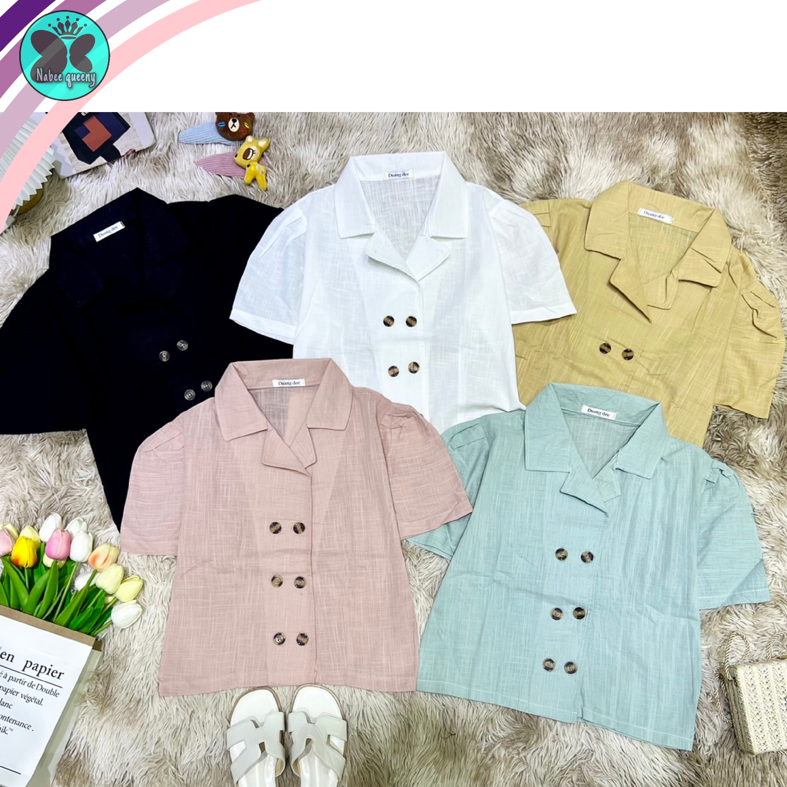 Nabee queeny เสื้อครอปแฟชั่น น่ารักทรงสวย แขนตุ๊กตา อก 38 นิ้ว งานป้าย ...