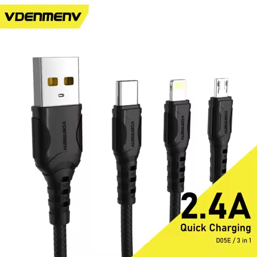 DENMEN D05E 3in1 USB Cable Micro Lightning Type-C 1M White Mobile Phone ...