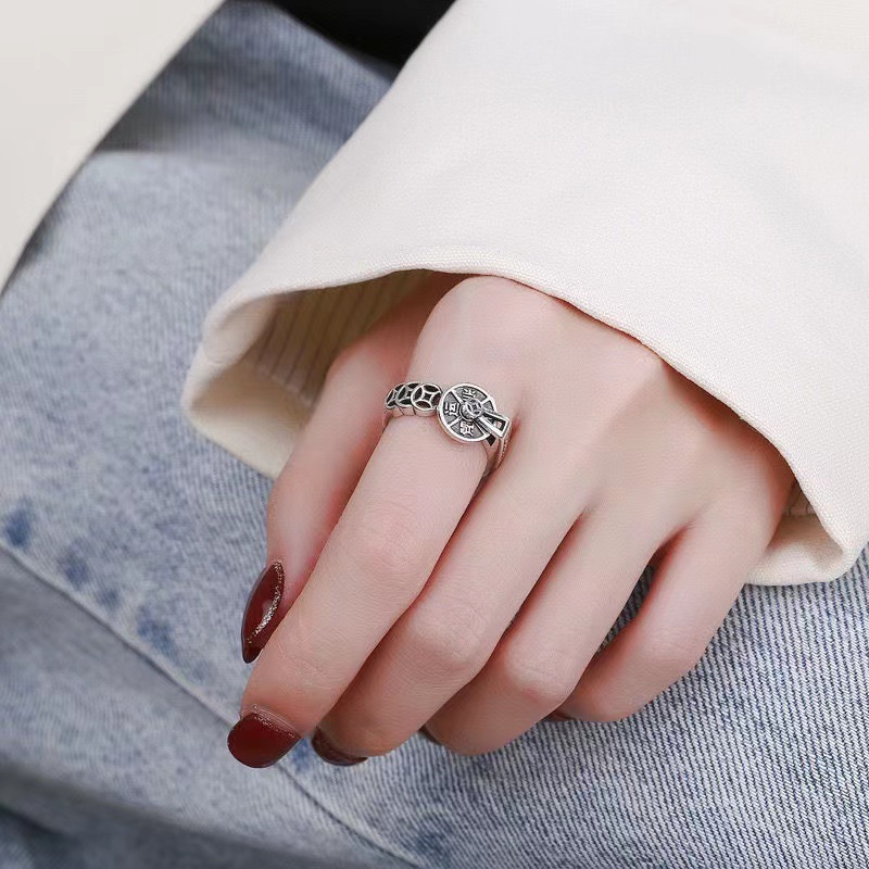 Original lucky strike Thai silver retro money ring open ring rotating ...