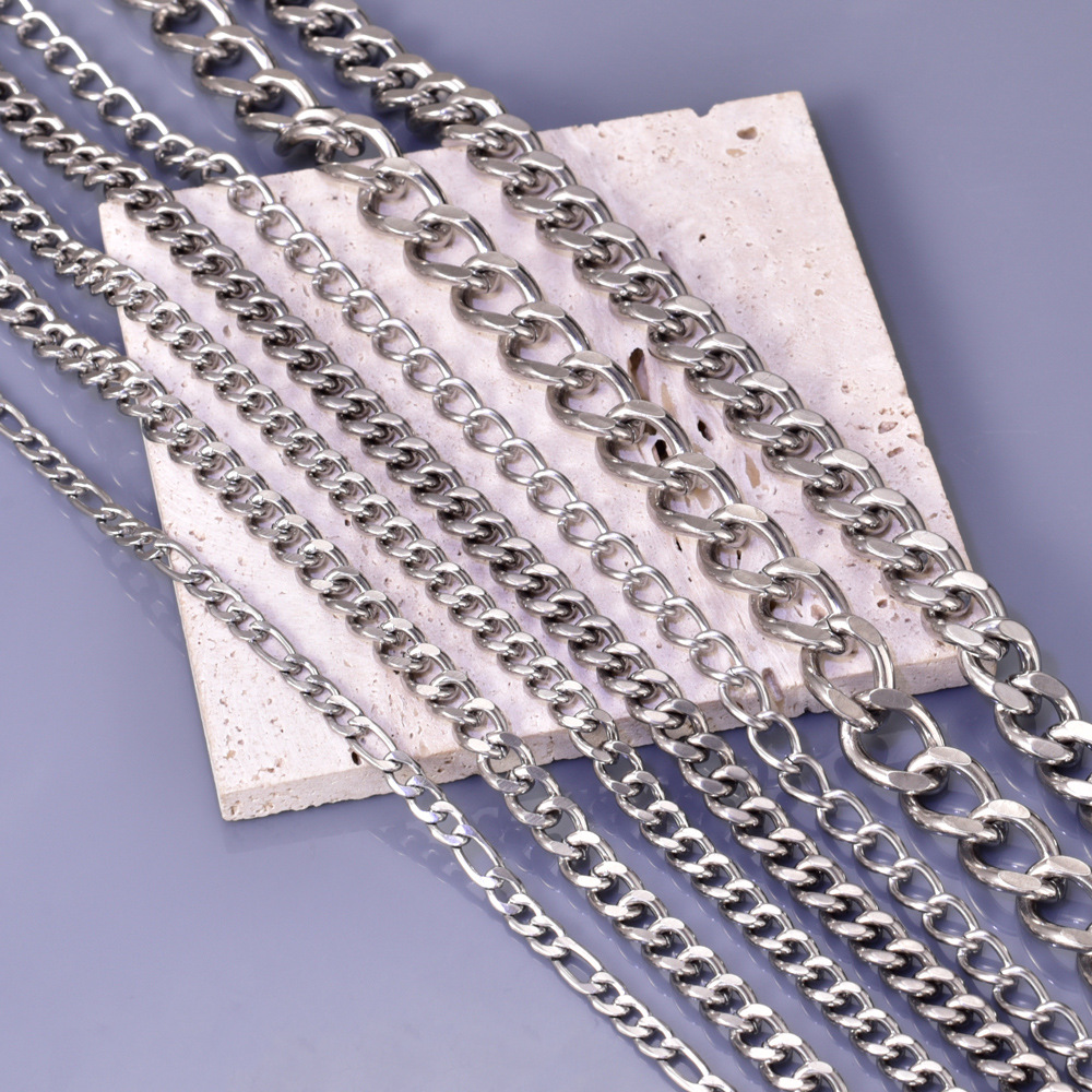 Item Cuban chain titanium steel necklace men's clavicle chain stainless steel necklace one meter ...