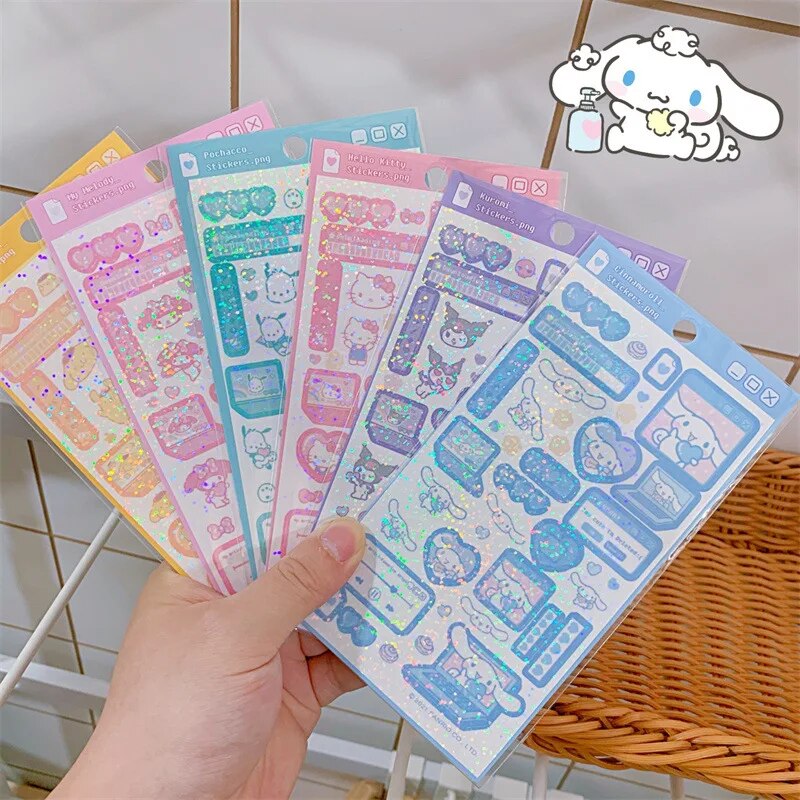 Mymelody Kuromi Cinnamoroll Anime Cartoon Sticker Girl Heart Laser ...