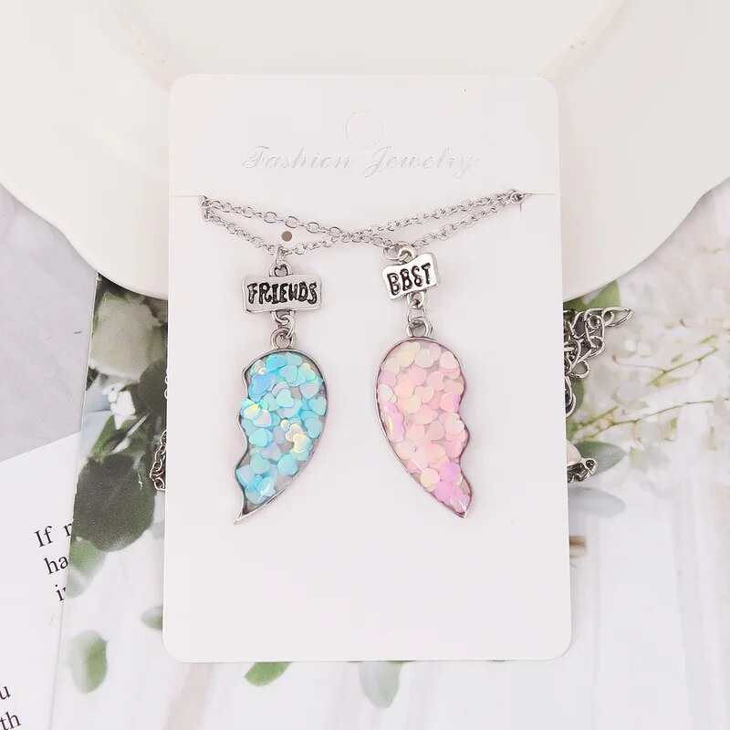 2Pcs/set Best Friends Necklaces Sequin Heart Broken Stitching Pendant ...