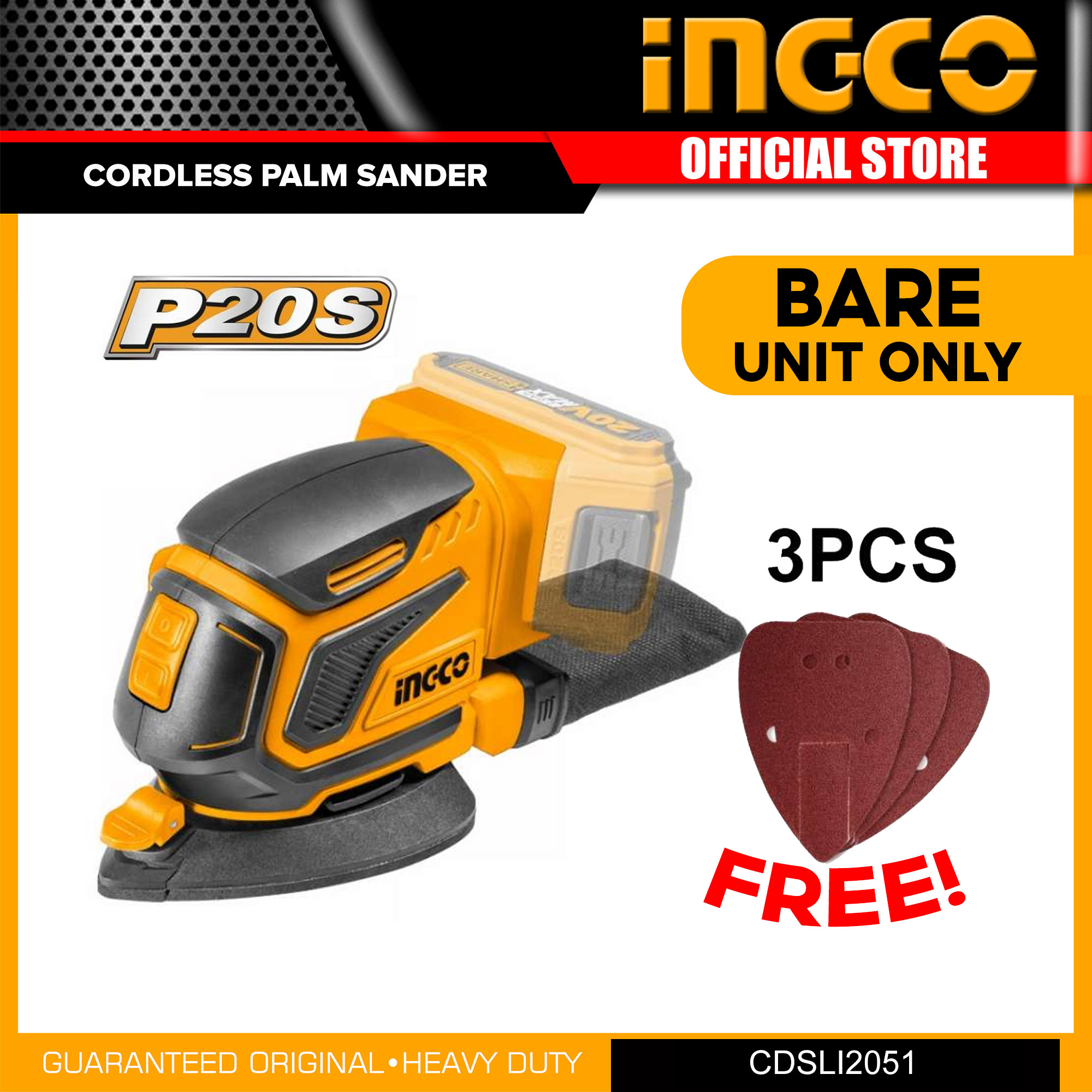 Ingco CDSLI2051 Lithium-Ion Cordless Rotary Palm Sander Sheet Wood ...