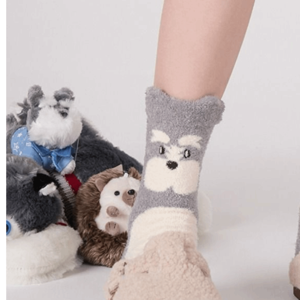 Fashion Cartoon Husky Fleece Socks Hedgehog Soft Sleeping Socks Women ...
