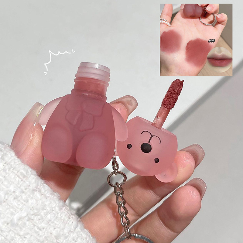 New model Cute Bear Keychain Velvet Mist Lip Glaze Waterproof Lasting ...