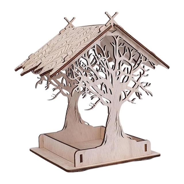 【The Quiet Page】Wooden Hanging Bird Feeder Cottage Hanging Bird House ...