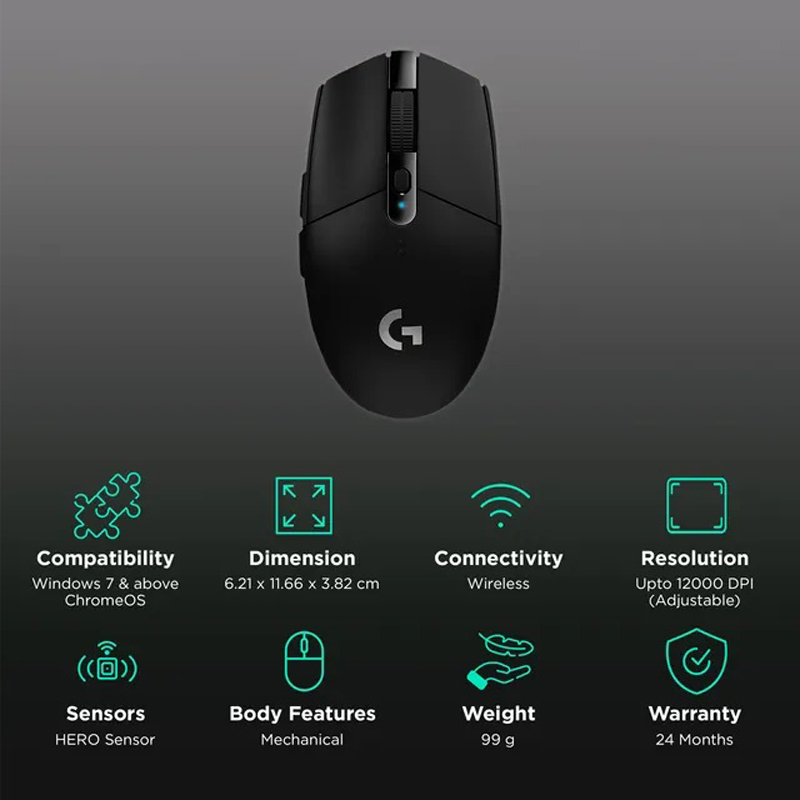 เมาส์ เม้าส์สำหรับเล่นเกมส์Logitech G304 Lightspeed Wireless Gaming Mouse HERO Engine 12000DPI ...