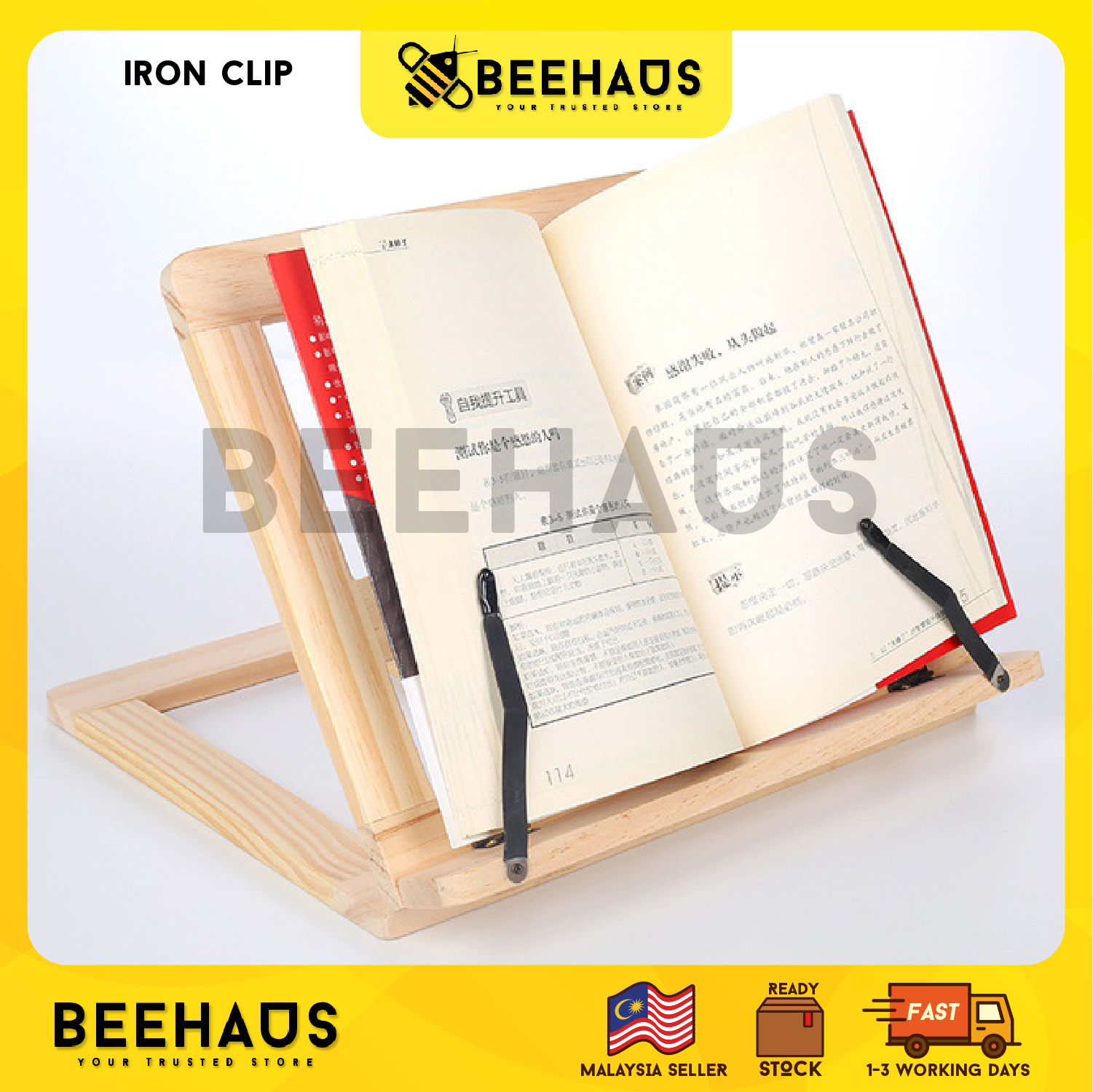 BEEHAUS Wooden Reading Stand | Adjustable Wooden Reading Shelf Book ...