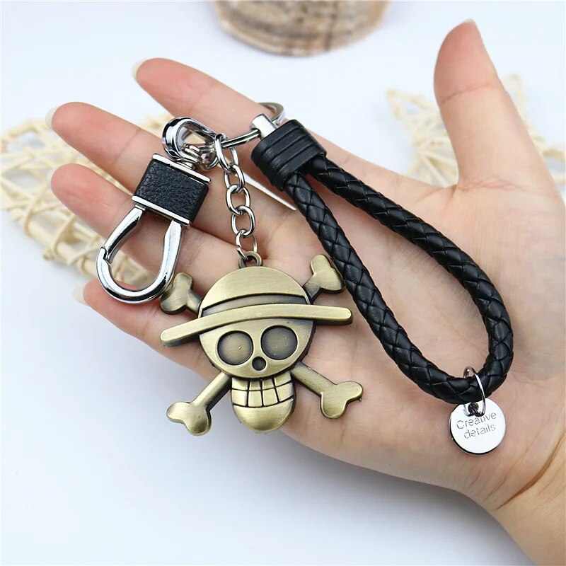 Set Leather rope Metal Keychain One Piece Hat Anchor Pendant Car ...