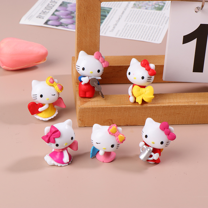6Pcs/set Hello Kitty Action Figure Toys Cartoon Anime KT Cat Doll ...