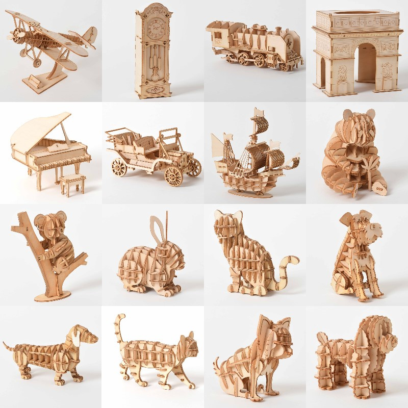 Laser Cutting DIY Sailing Ship Train Airplane Toys 3D Wooden Puzzle Toy ...
