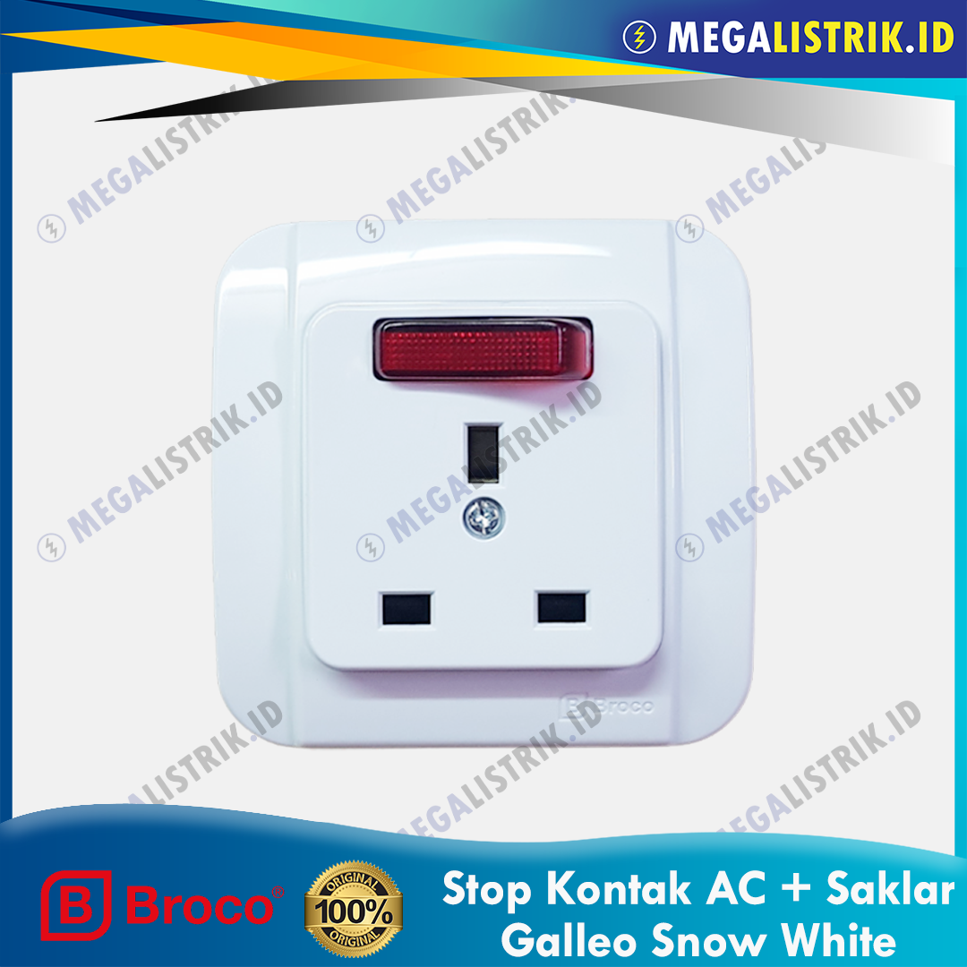 BROCO STOP KONTAK AC + SAKLAR GALLEO PUTIH / SOCKET OUTLET KAKI 3 BSI ...