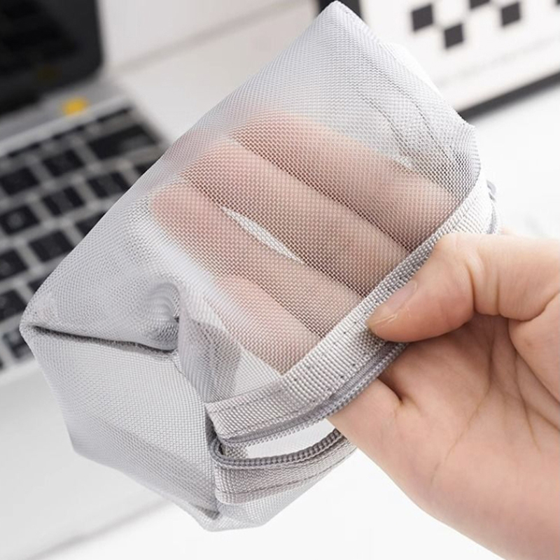 Handheld Square Nylon Mesh Cosmetic Bag Mini Wash Bag Stationery Case ...