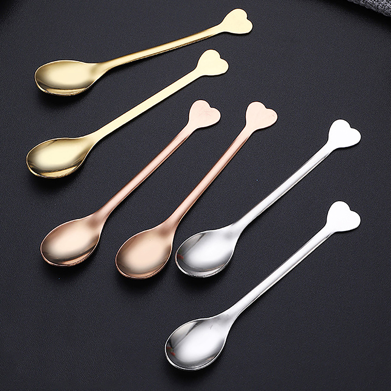 2pcs Stainless Steel Love Handle Shaped Coffee Spoon Teaspoon Children ...